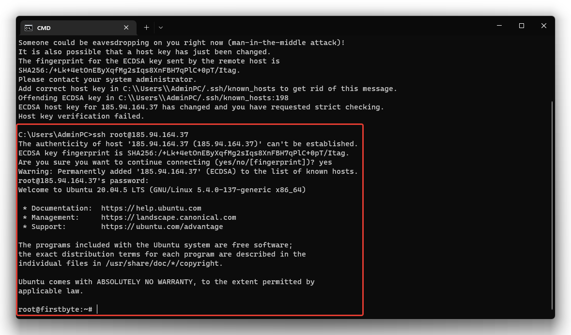 How to fix SSH connection error: WARNING: REMOTE HOST IDENTIFICATION HAS CHANGED! | FIRSTBYTE ...